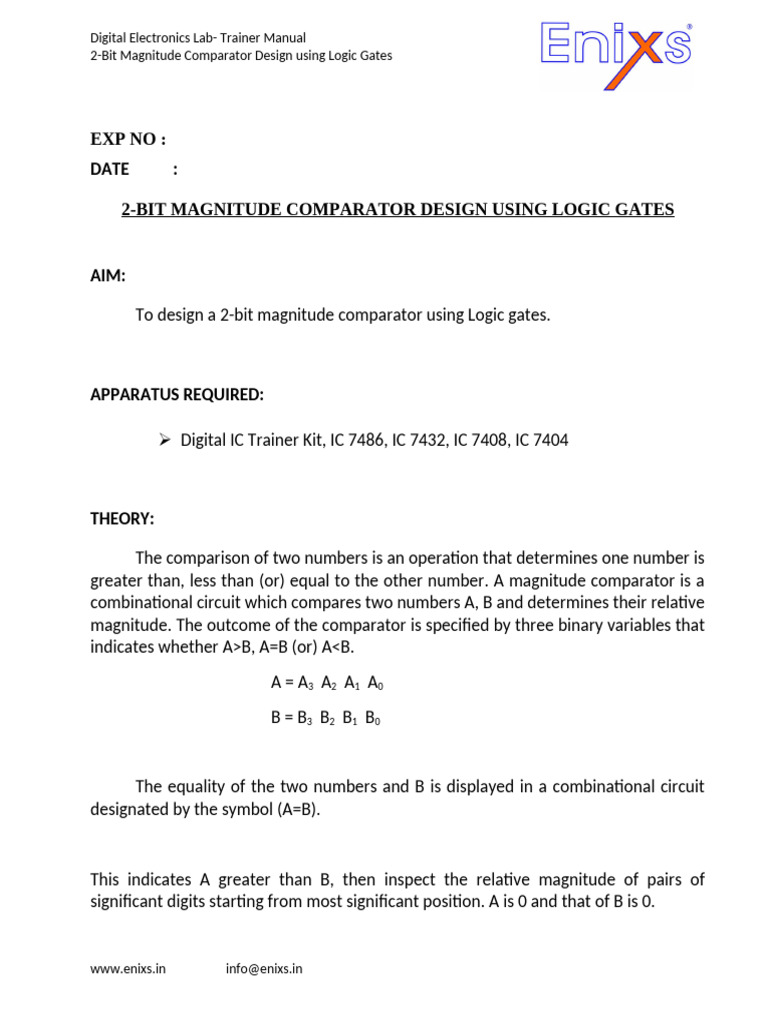 2 Bit Magnitude Comparator (Boolean Theorem) | PDF | Digital ...