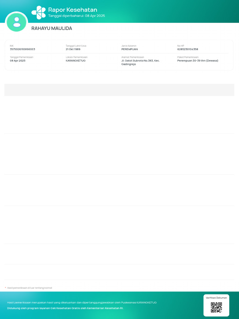Rapor Kesehatan-Rahayu Maulida | PDF