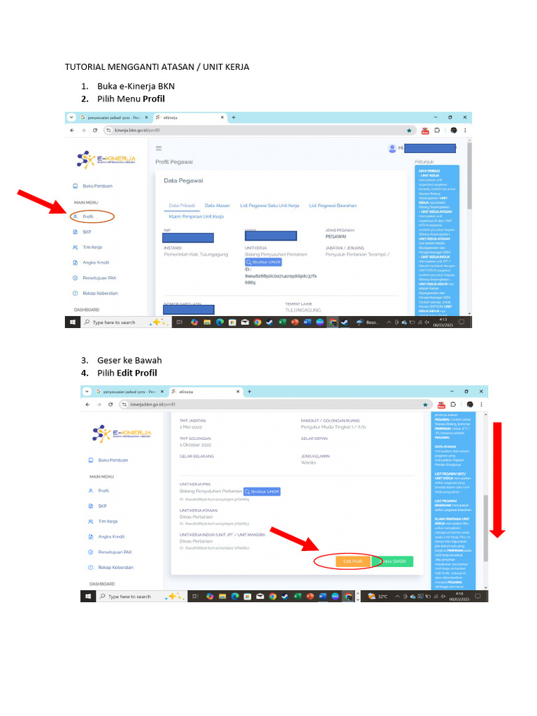 Tutorial Ganti Atasan di e-Kinerja | PDF