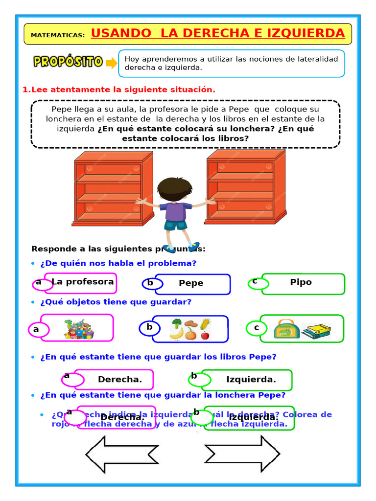 U1 S2 Ficha D4 Mat Usamos La Derecha y Izquierda | PDF