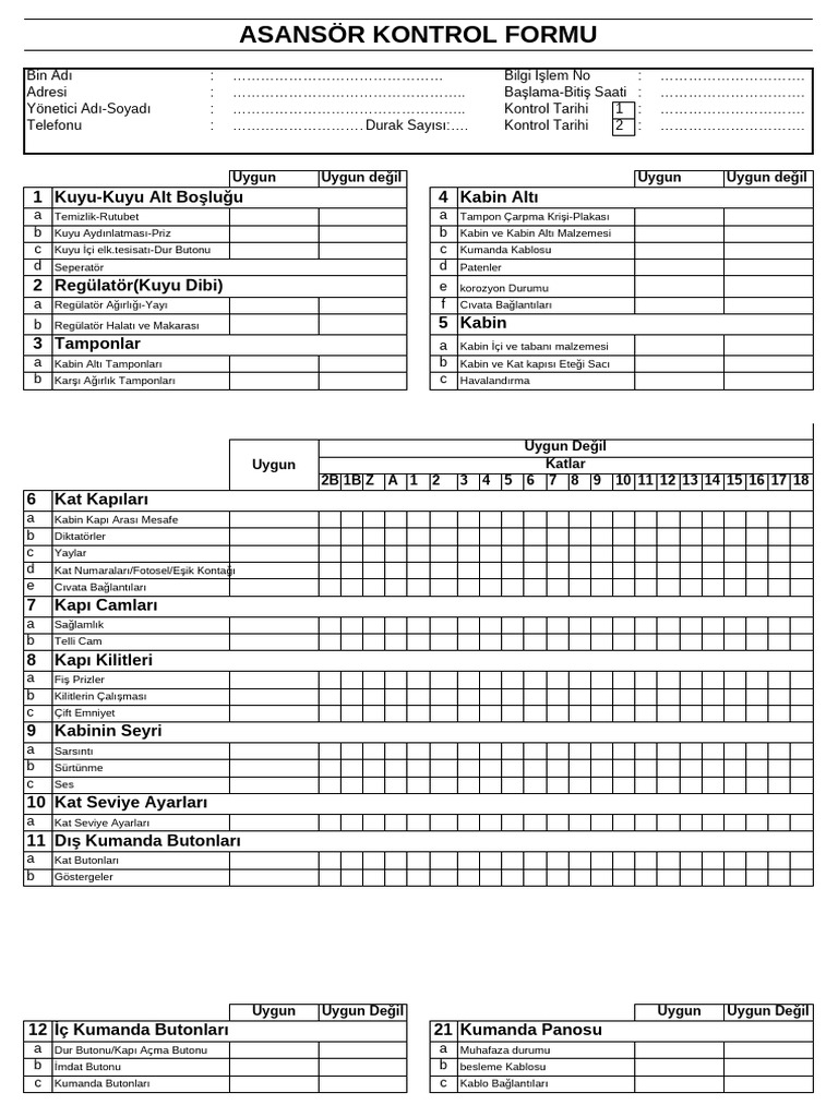 Asansor Kontrol Formu | PDF