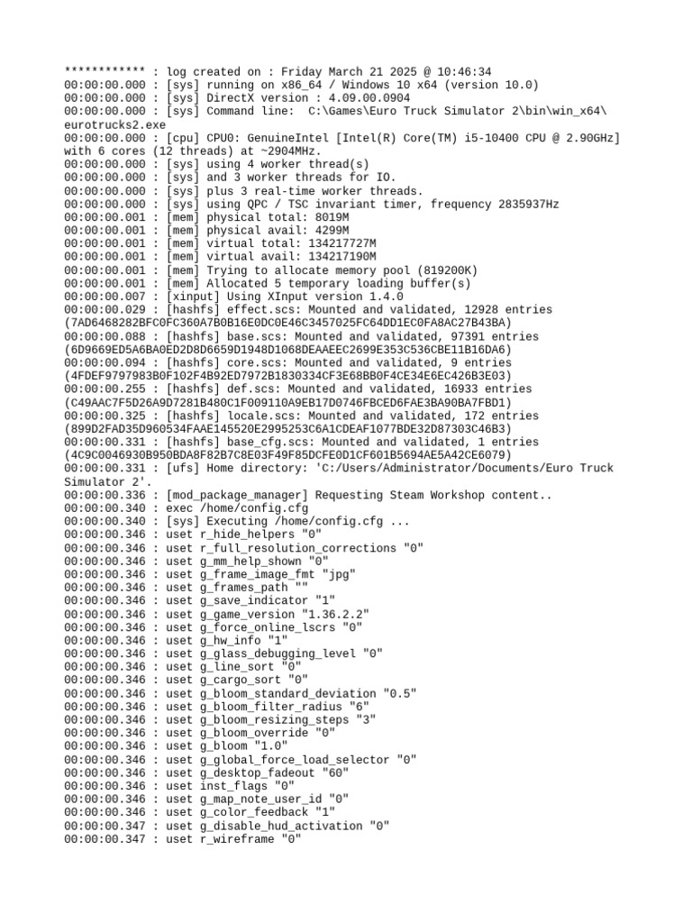 Euro Truck Simulator 2 Game Log | PDF | Computing | Computer Architecture