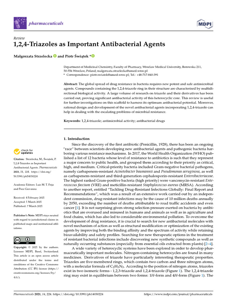 1,2,4-Triazoles As Important Antibacterial Agents | PDF | Antimicrobial ...