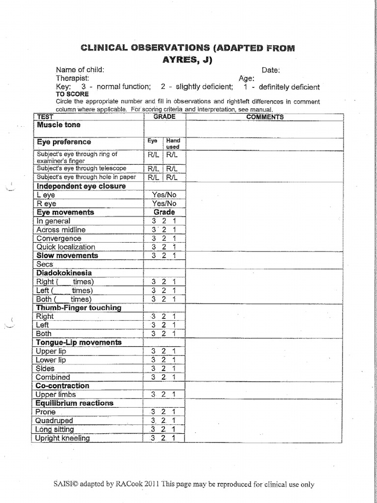 Ayres Clinical Obs | PDF