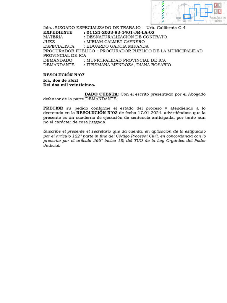 Exp. 01121-2023-83-1401-JR-LA-02 - Resolución - 13150-2025 | PDF