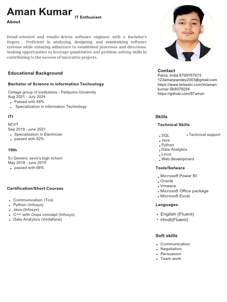 NCVT - Resume - Aman Pandey | PDF | Computing | Information Technology