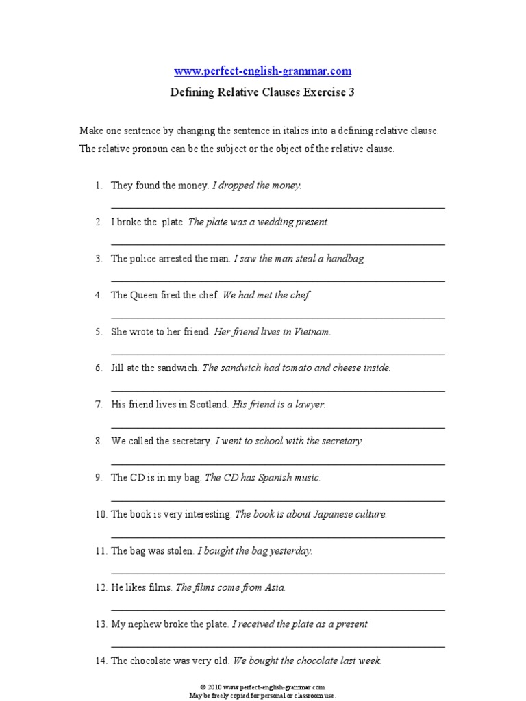 Relative Clauses Exercise 3 | PDF