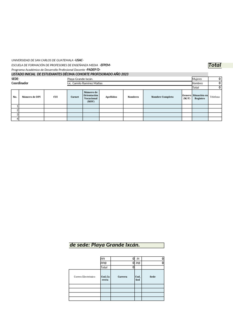 00 Listado Inscripcion Inicial 10 Prof 000 Sede 2023 | PDF
