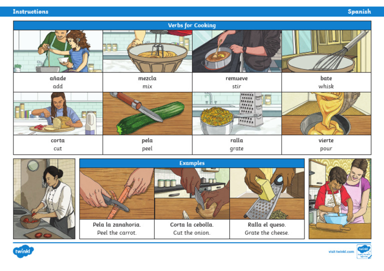 Instruction Verbs for Cooking Word Mat Spanish | PDF