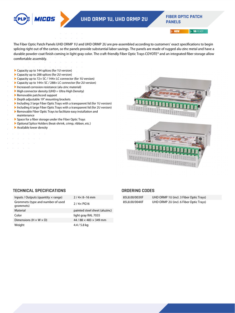 Ultra High Density Fiber Optic Patch Panel Uhd Ormp 1u and Uhd Ormp 2u ...