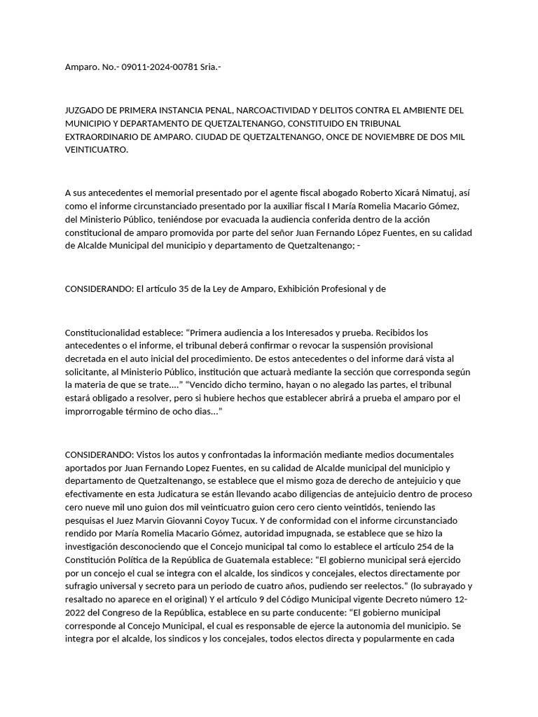 Amparo 09011-2024-781 | PDF | Alcalde | Fiscal