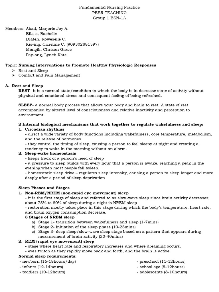 Nursing Interventions for Sleep Health | PDF | Sleep | Pain