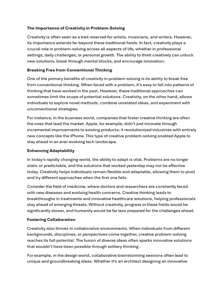 The Importance of Creativity in Problem | PDF | Creativity | Cognitive Science