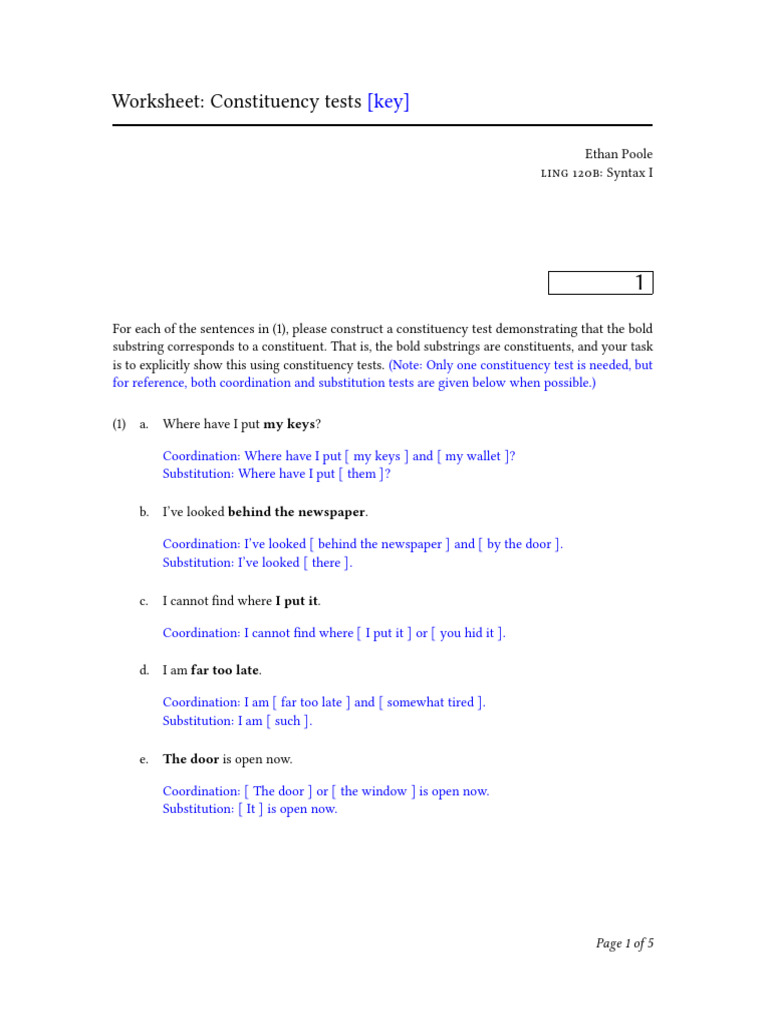 3 Constituency Tests Key | PDF | Mouse | Syntax
