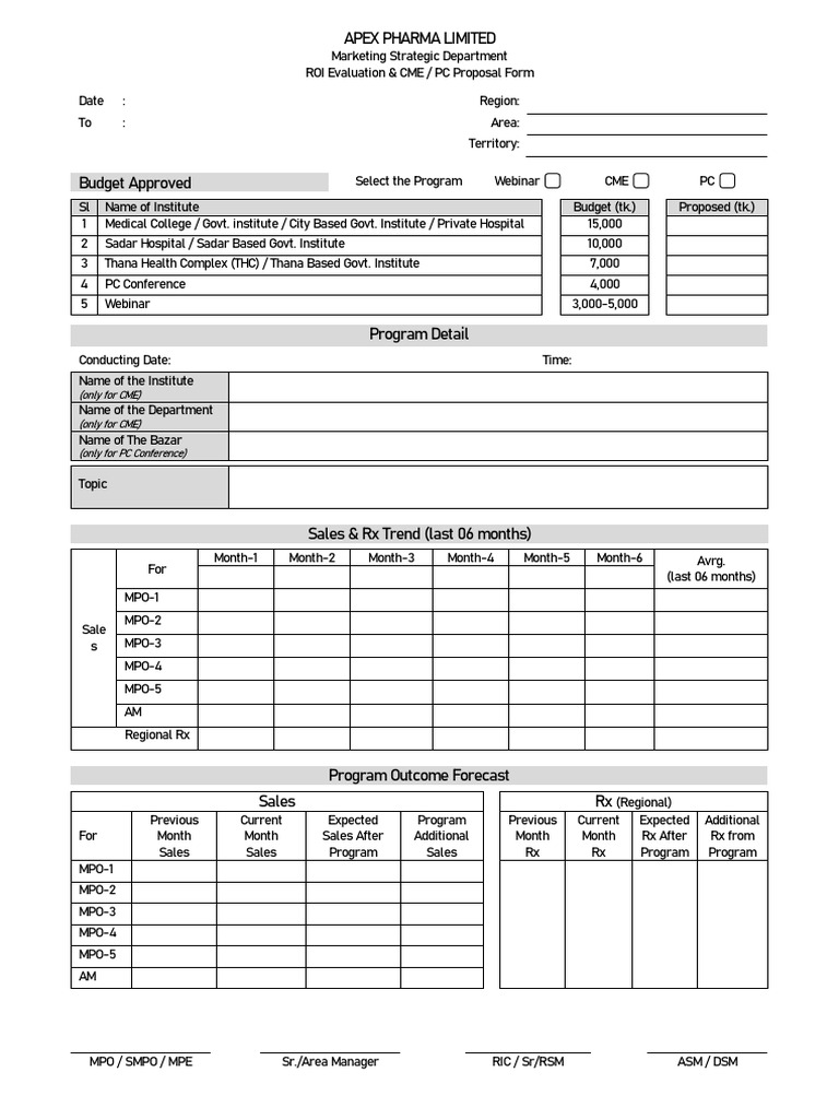 APEX Pharma ROI & CME Proposal Form | PDF