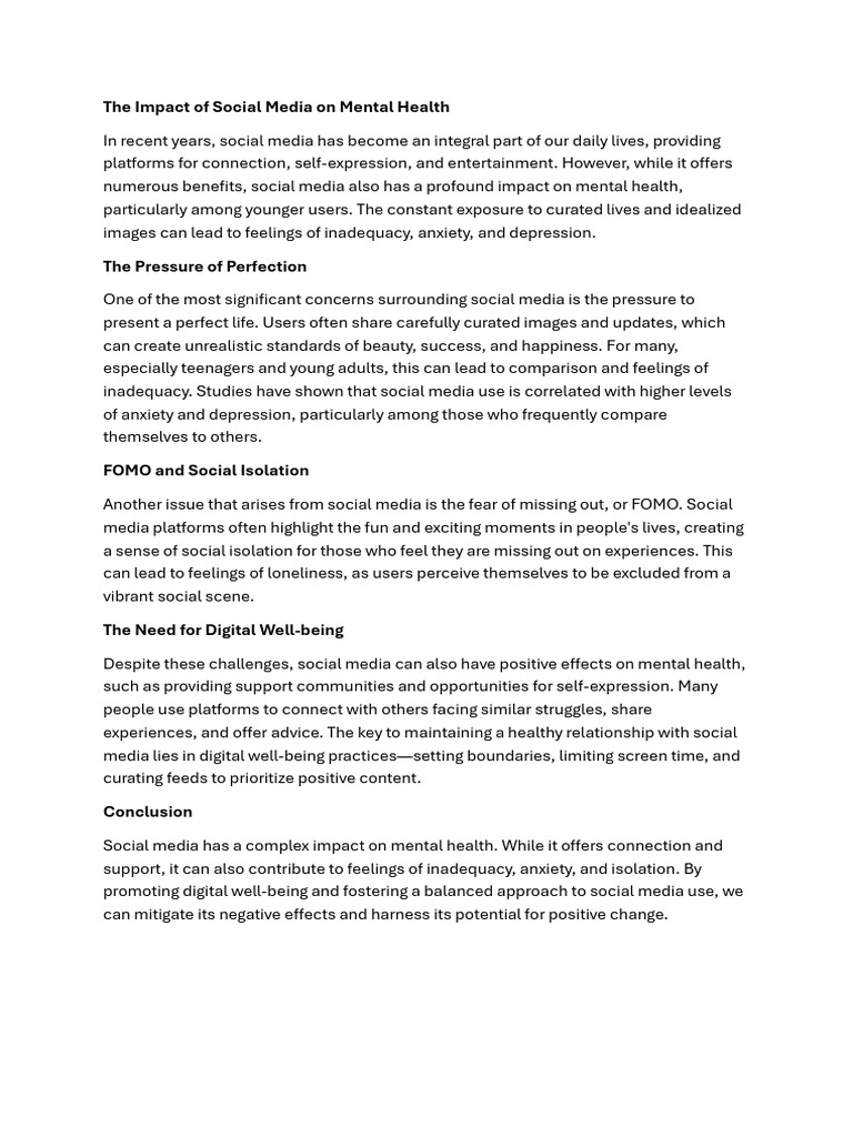 Social Media's Effects on Mental Health | PDF