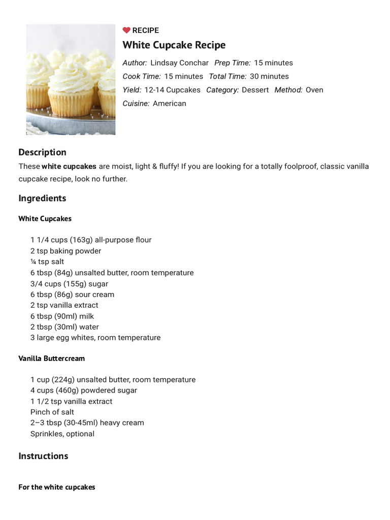White Cupcake Recipe - Life, Love and Sugar | PDF | Cupcake | Cakes