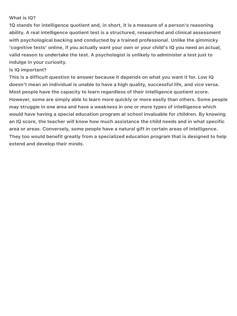Understanding IQ: Importance and Assessment | PDF