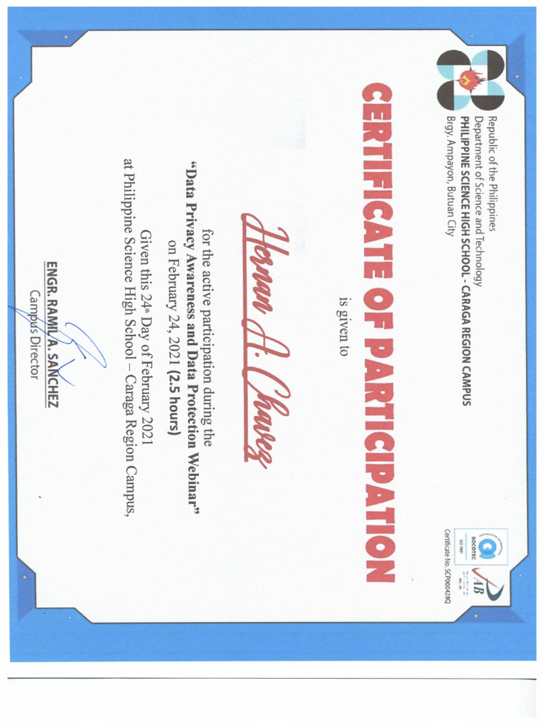 Cert of Participation - Data Privacy | PDF