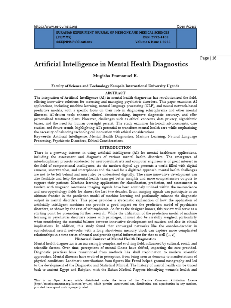 Artificial Intelligence in Mental Health Diagnostics (WWW - Kiu.ac - Ug ...