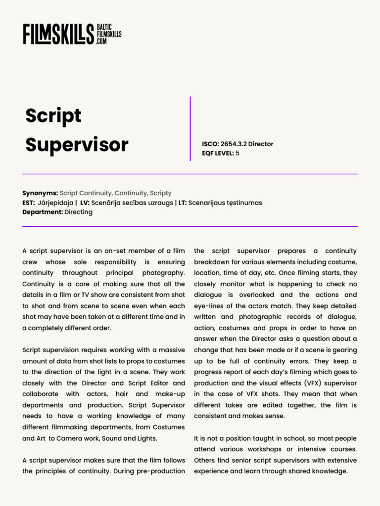 SCRIPT-SUPERVISOR Occupation-Description - EN | PDF
