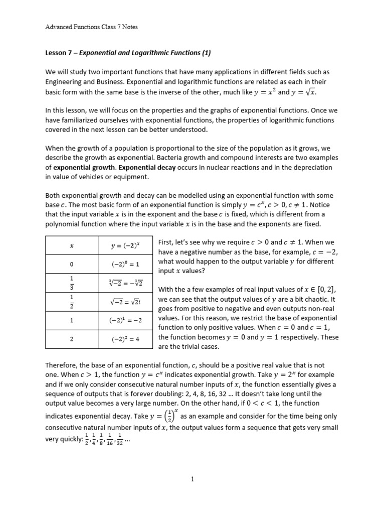 Class07_Advanced_Functions_Notes_Jul_22-27 | PDF | Exponential Function ...