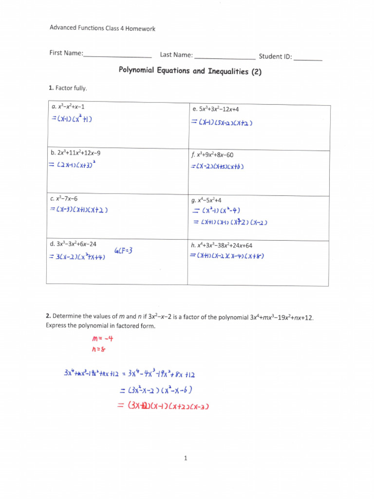 Class04 Advanced Functions HW Answer Key | PDF
