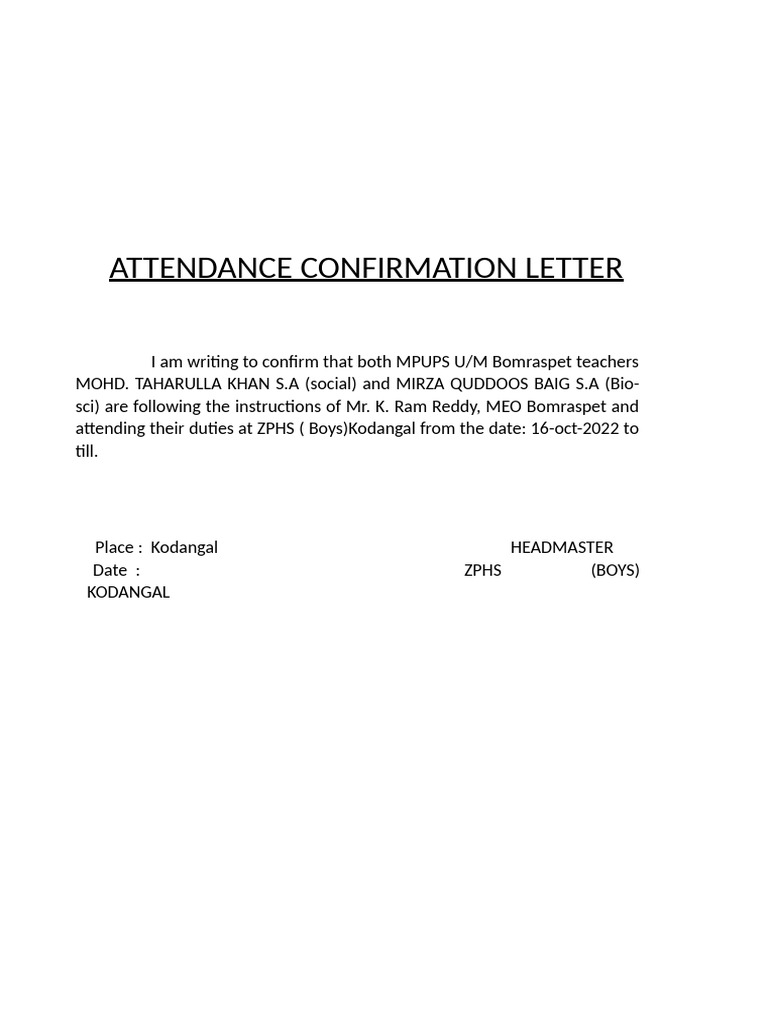 Attendance Confirmation Letter | PDF