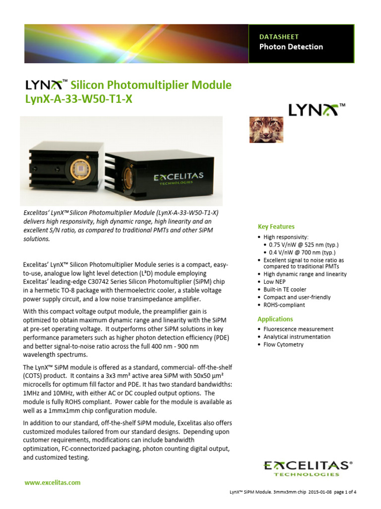 Excelitas Silicon Photomultiplier Module Datasheet | PDF | Signal To Noise Ratio | Electronics