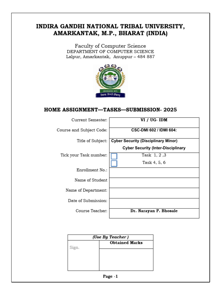 Assignment First Page 2025 UG Cyber Sec-Updated | PDF