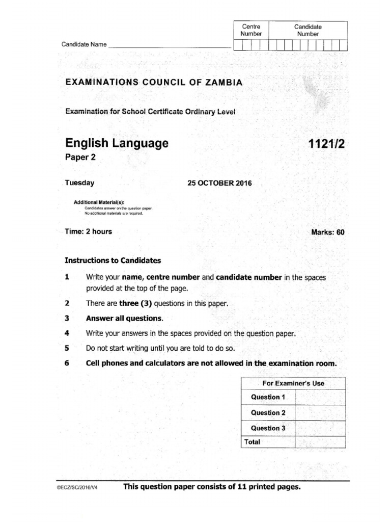 2016 English Language Paper 2 Past Paper | PDF