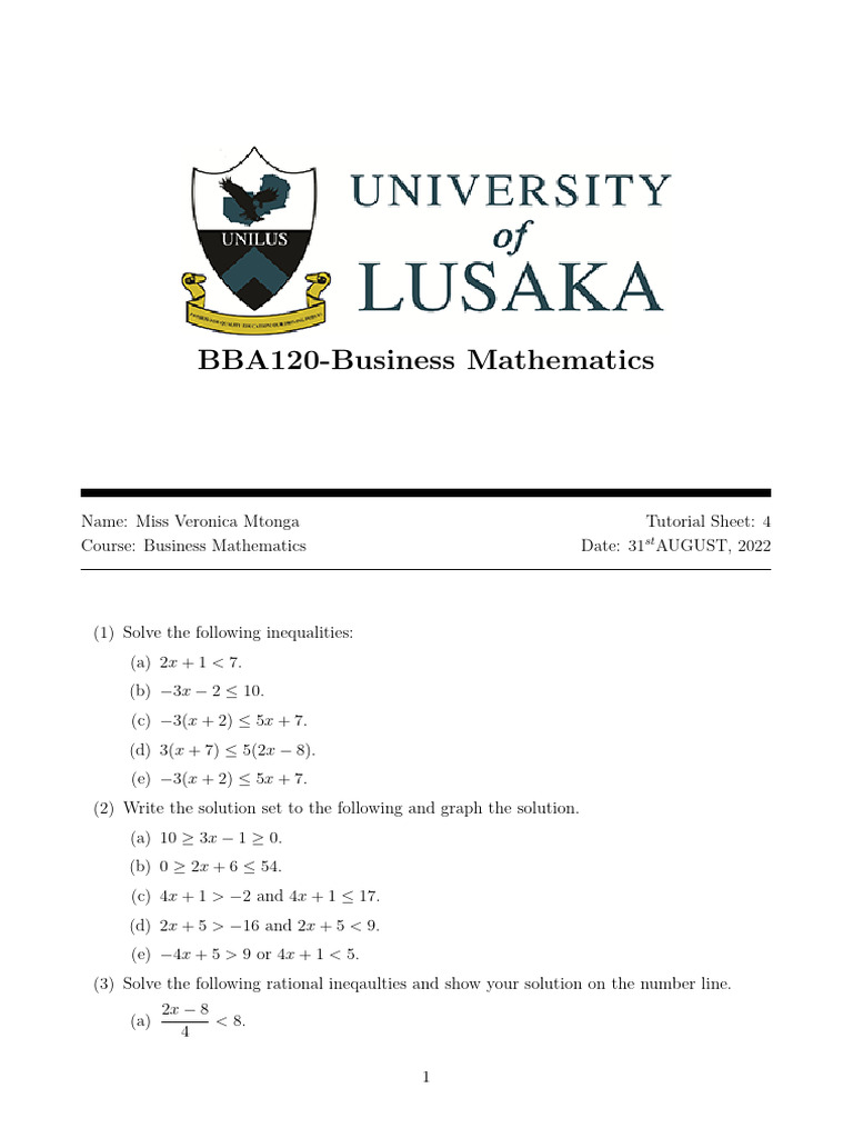 BBA120 Inequalities-Tutorial Sheet-04 | PDF