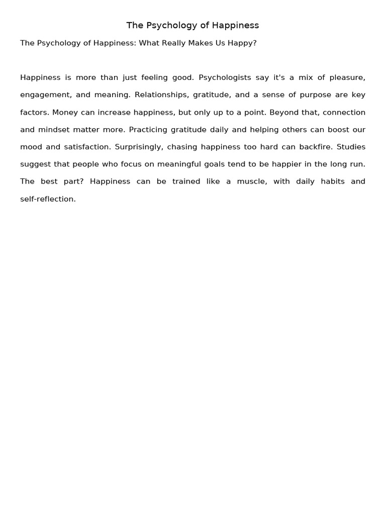 Understanding Happiness Psychology | PDF