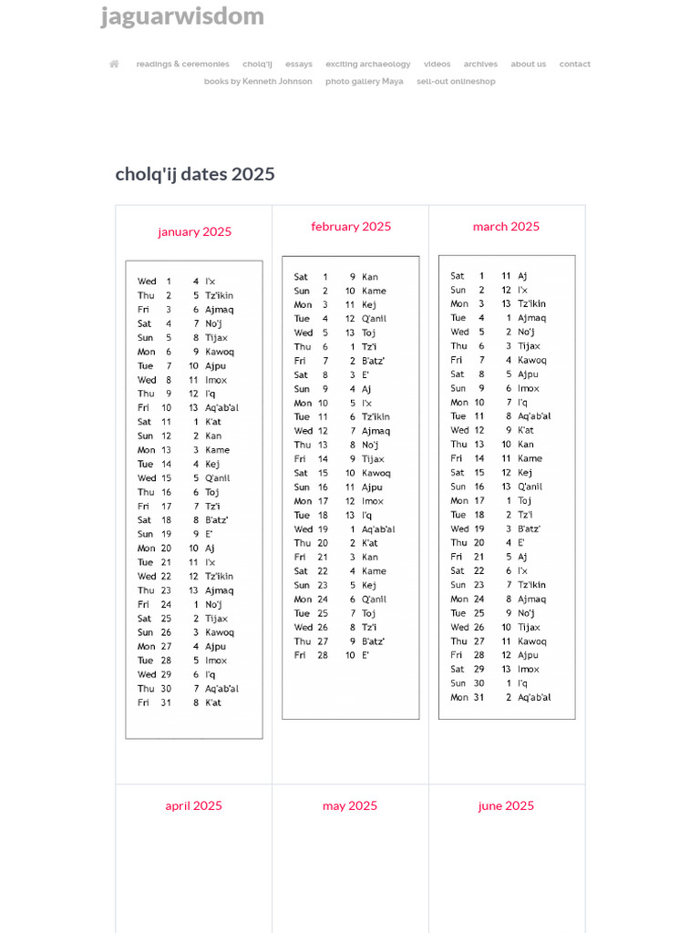 Cholq'ij Calendar 2025 Overview | PDF