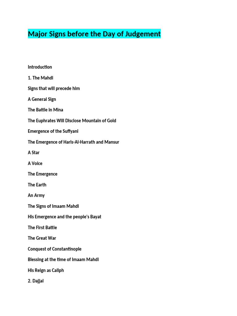 Signs of the Day of Judgement Explained | PDF | Muhammad | Prophets And ...