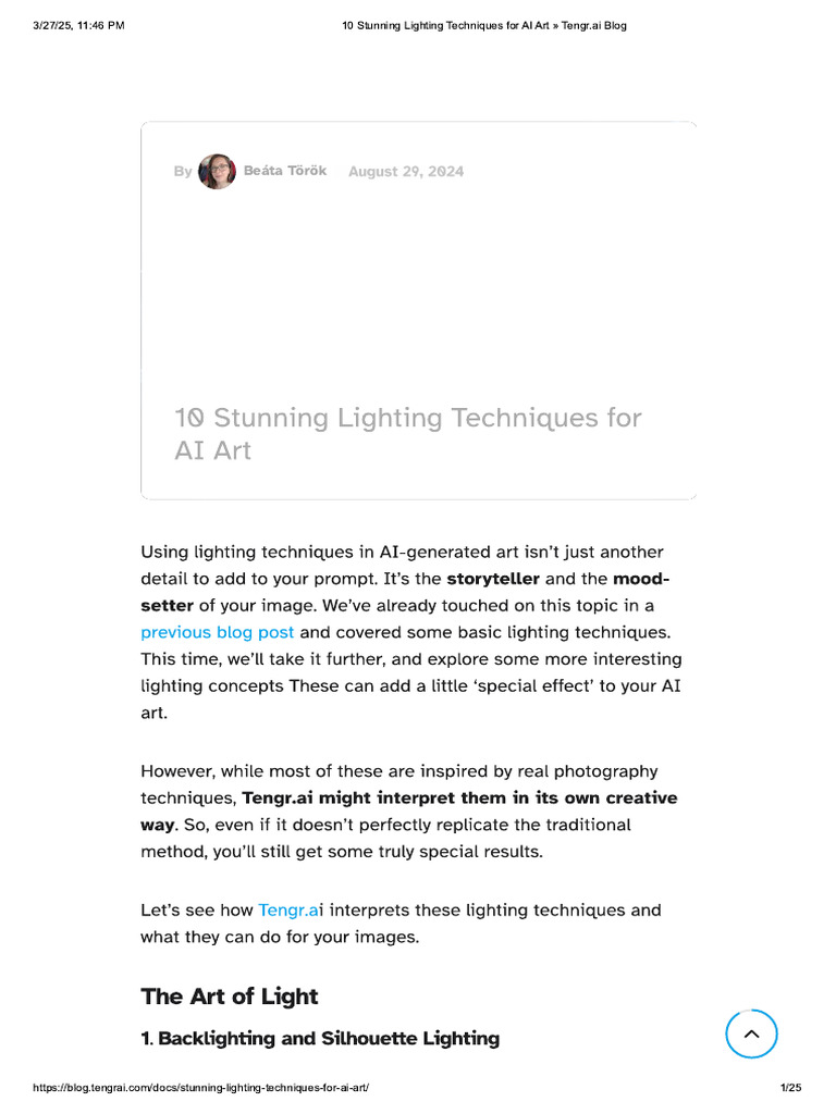 10 Stunning Lighting Techniques For AI Art Tengr | PDF