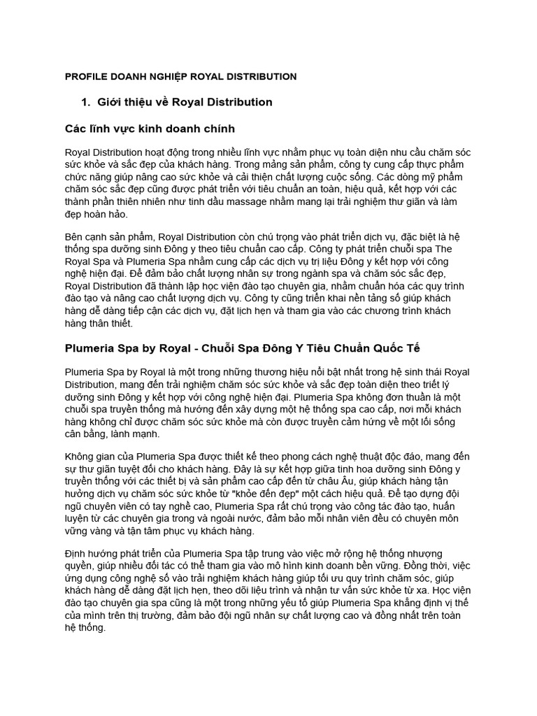 Royal Distribution Profile | PDF