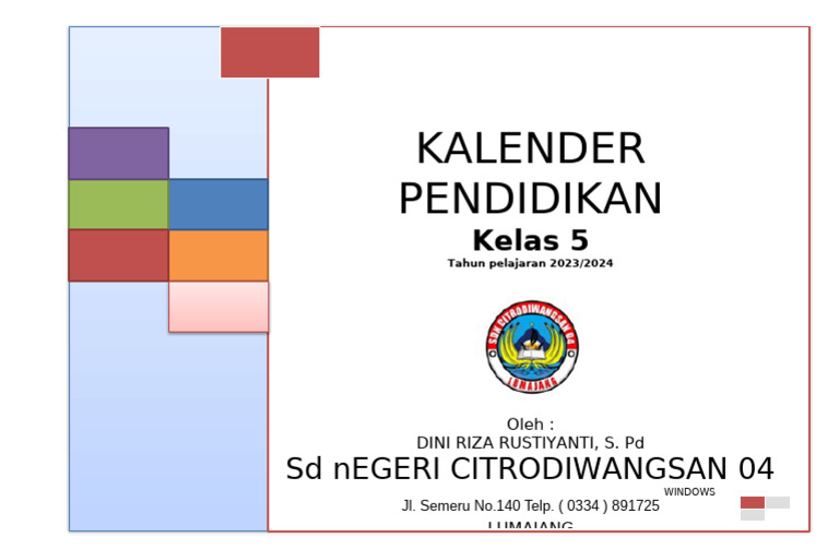 Cover Kalender Pendidikan Kelas 5 | PDF