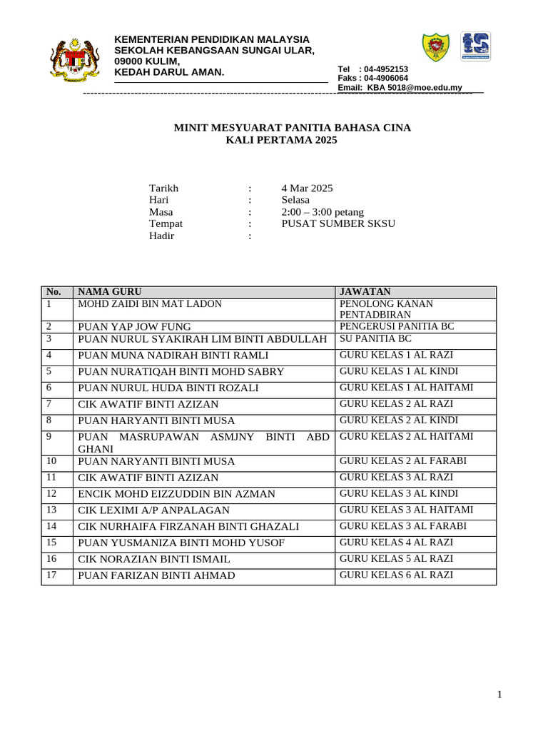 Minit Mesyuarat Kali Pertama 2025 | PDF