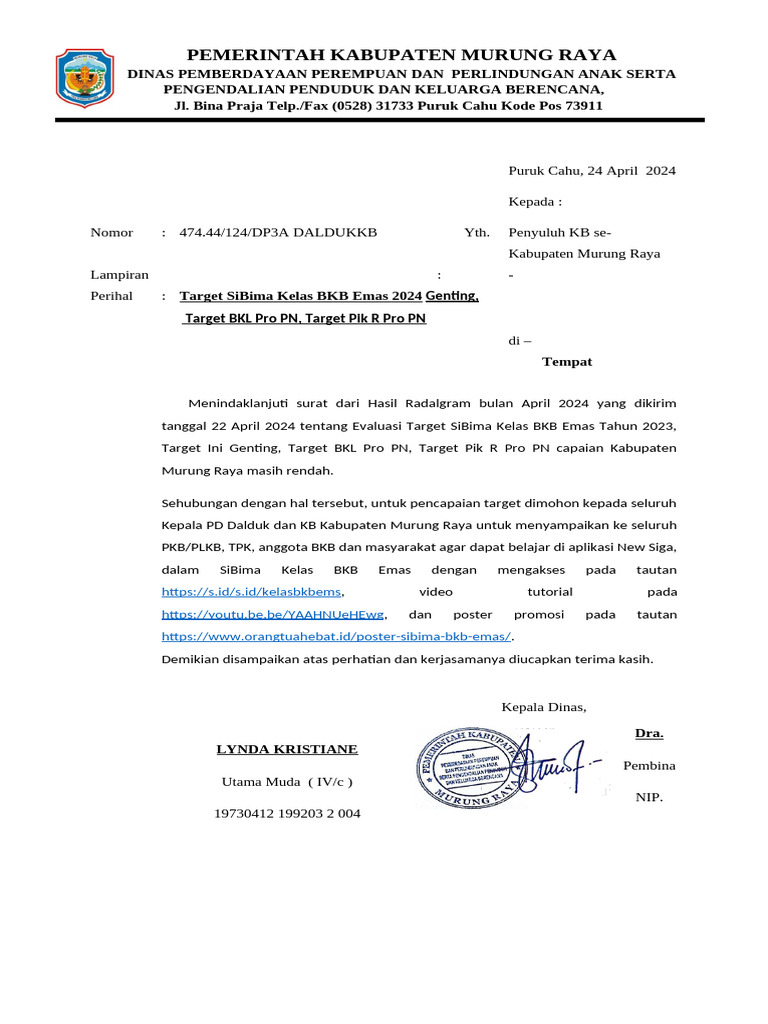 Surat Target Sibima BKB Emas | PDF