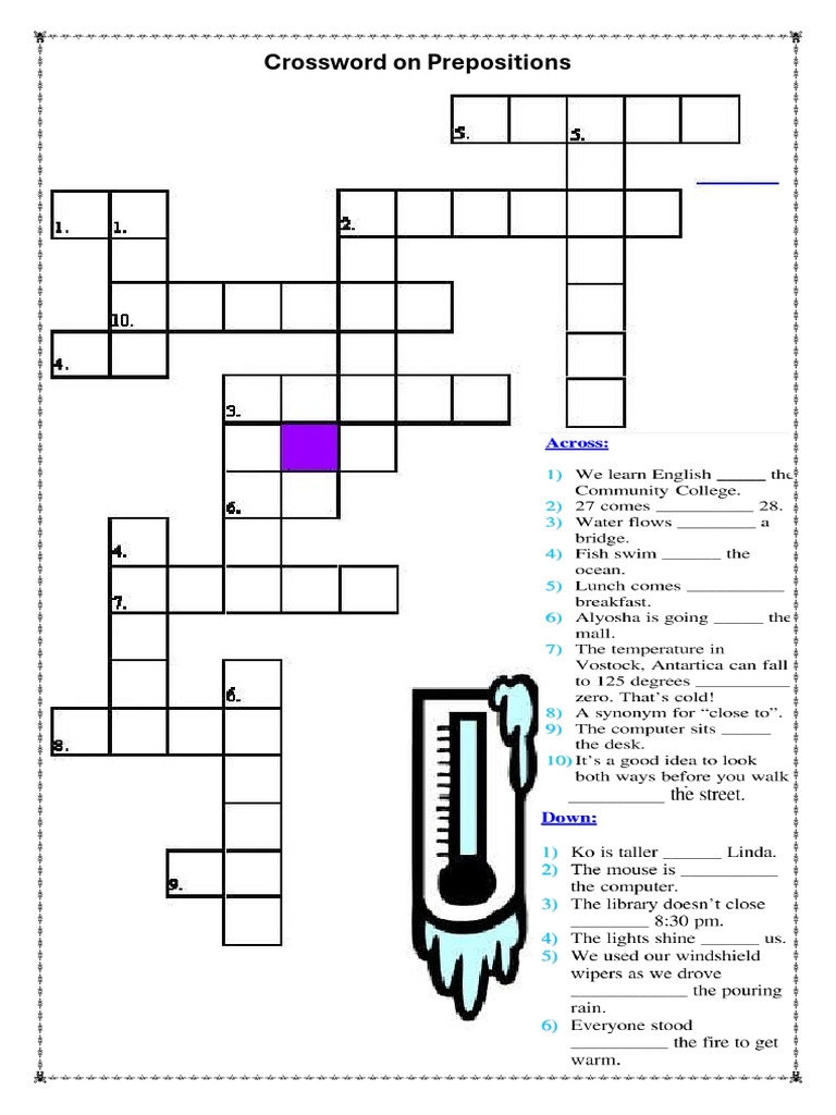 Crossword On Prepositions | PDF