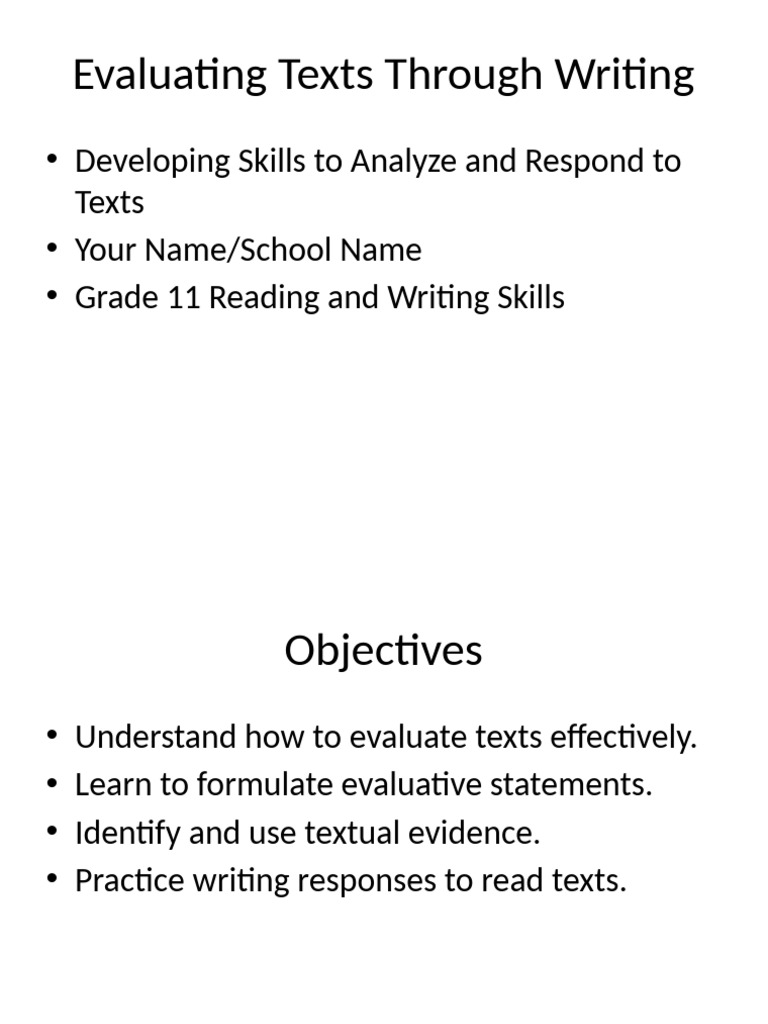Evaluating Texts: Skills and Techniques | PDF | Evaluation | Critical ...