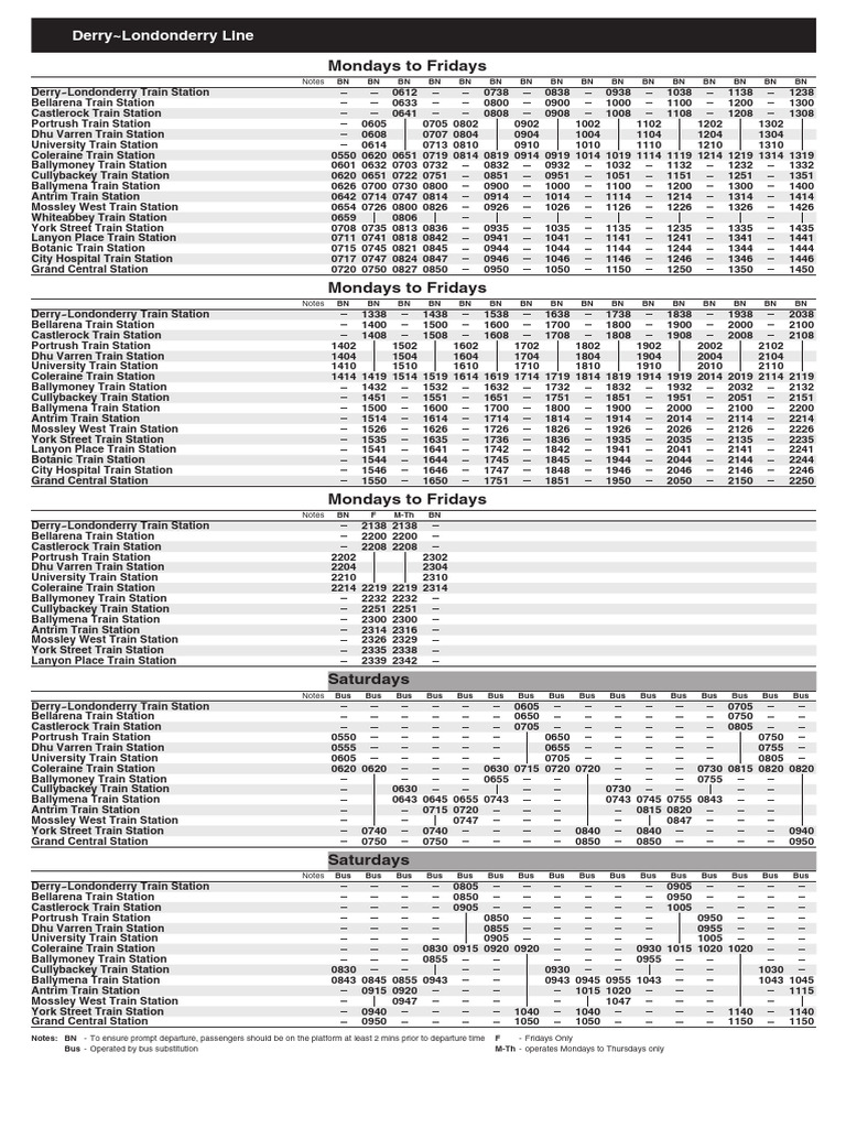Timetable - NIRailways - Derry Londonderry Line - Derry Londonderry ...