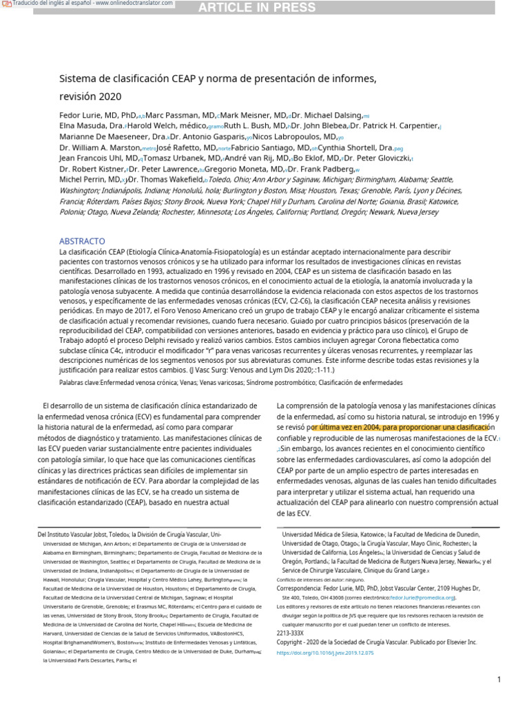 2020 NEW CEAP 2020.en - Es | PDF | Venas varicosas | Patología