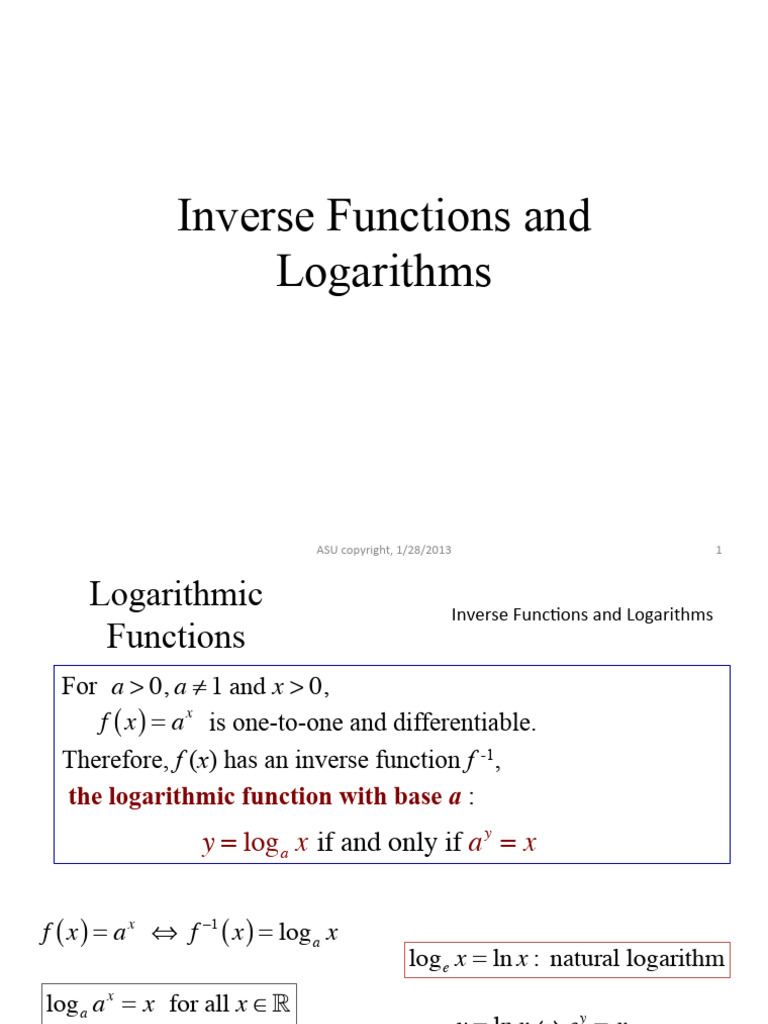 3 - 2 Inverse Functions and Logarithms Part Two | PDF | Elementary Mathematics | Mathematical ...