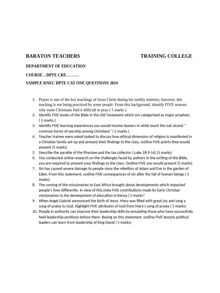 Knec Sample Questions 2024 | PDF