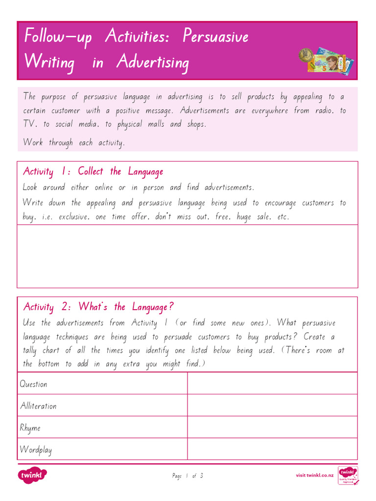 NZ e 1644274269 Follow Up Activities Persuasive Writing in Advertising ...