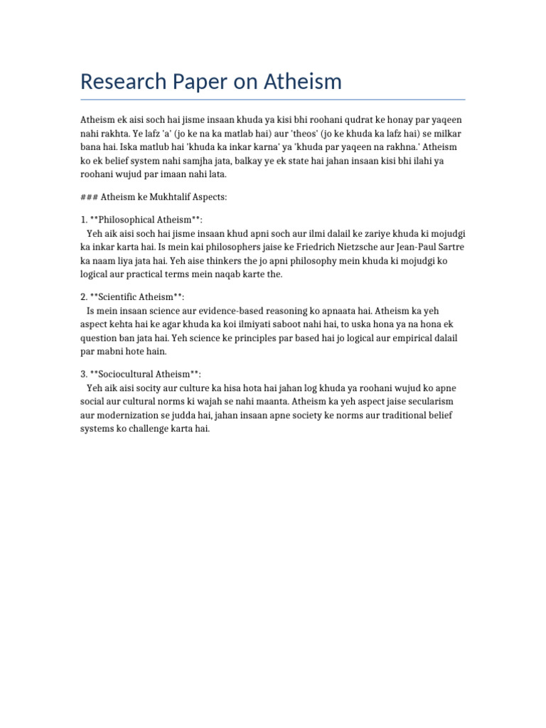 Atheism Research Paper | PDF
