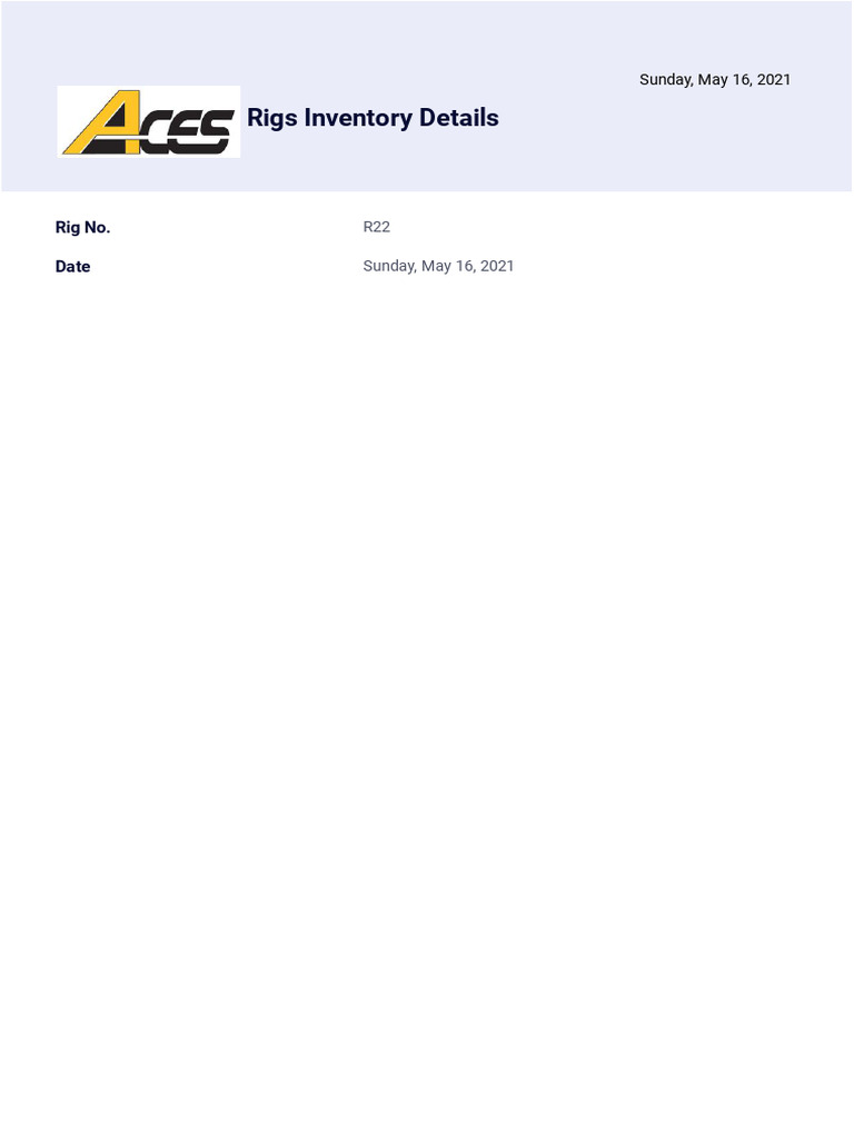 R22 Rig Inventory Details - May 2021 | PDF