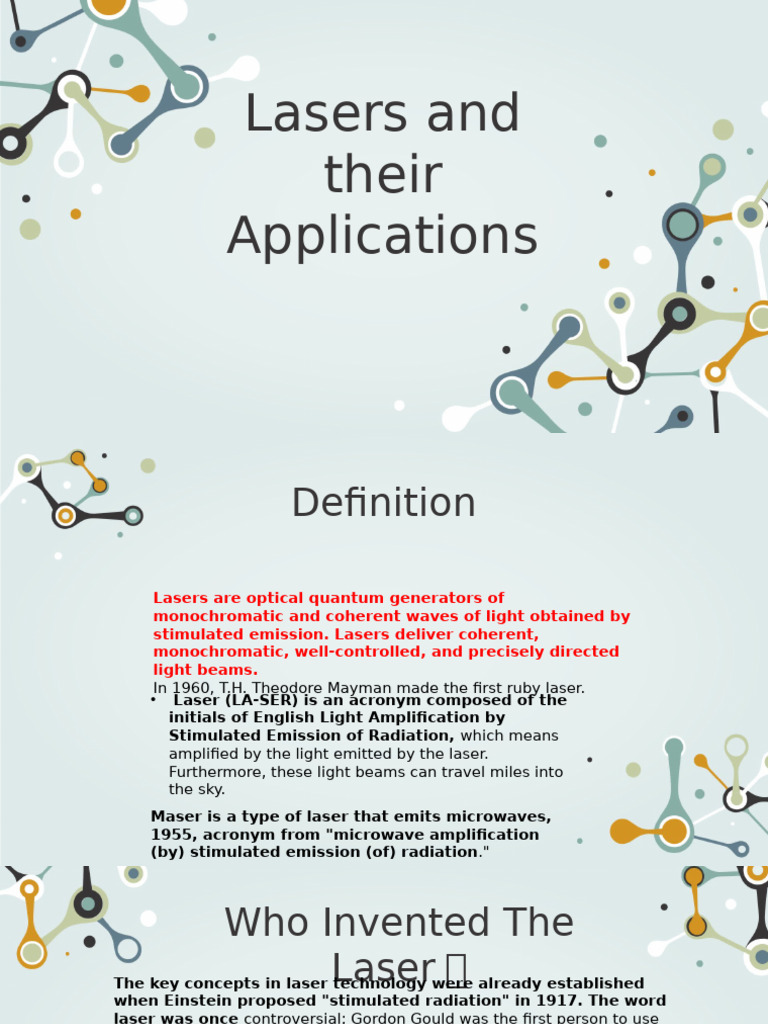 Lasers and Their Applications | PDF | Laser | Photon